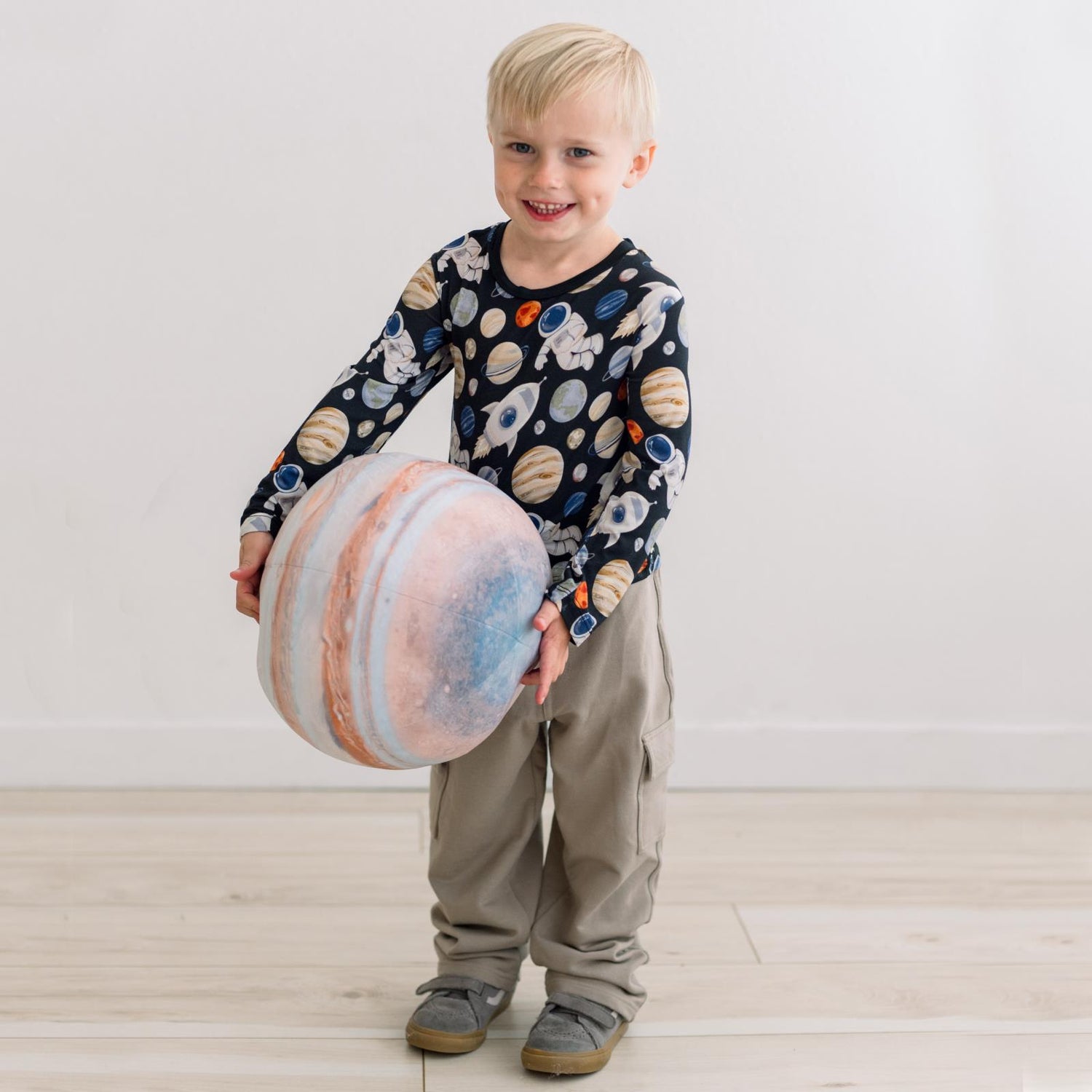 Print Long Sleeve Crew Neck Tee in Midnight Space Dream