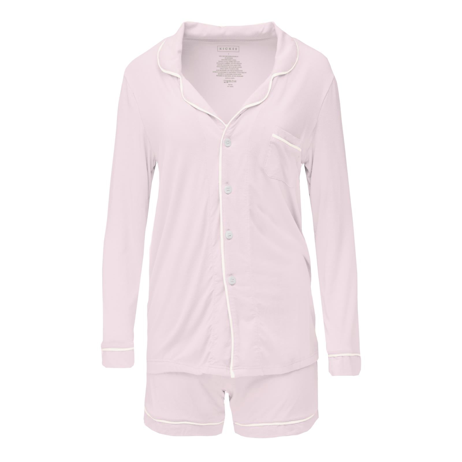 Women's Long Sleeve Collared Pajama Set with Shorts in Shrinking Viole