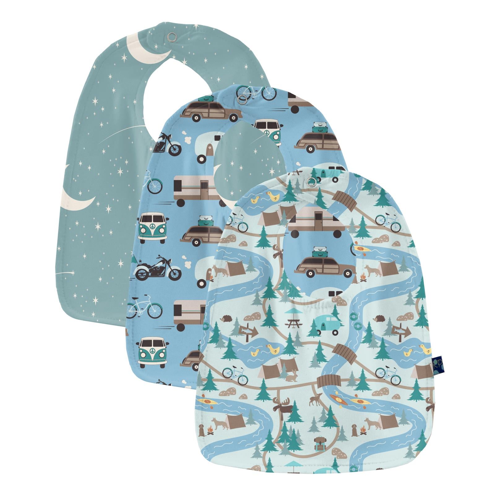 Print Bib Set of 3 in Fresh Air Campground Map, Jade Starry Sky & Moon