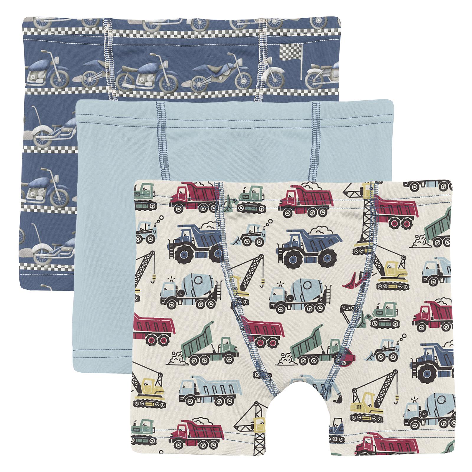Print Boxer Brief Set of 3 in Denim Motorcycles, Spring Sky & Natural