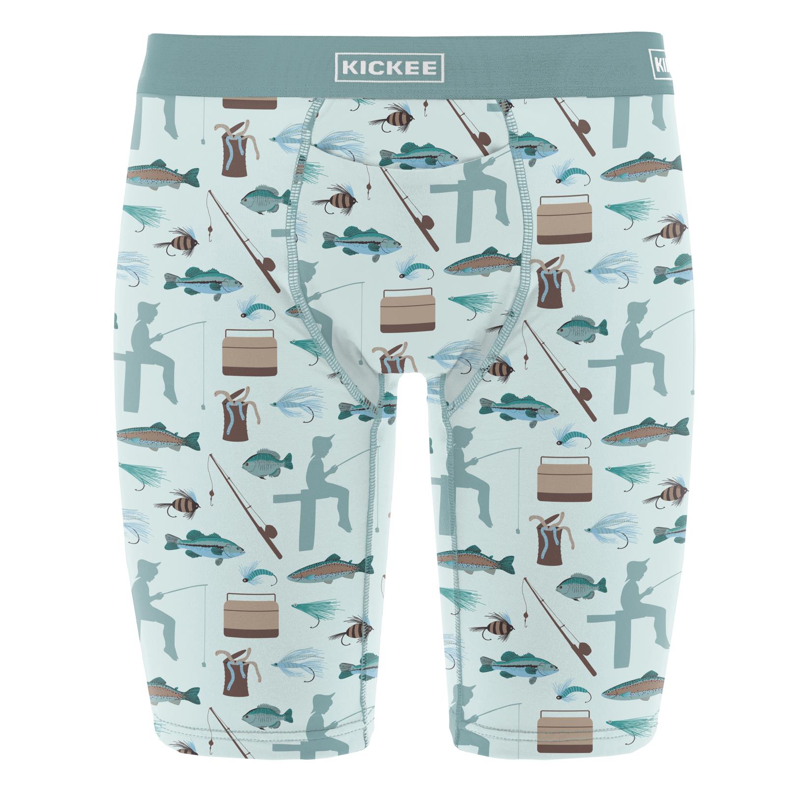 Men's Print Long Boxer Brief with Top Fly in Fresh Air Fishing