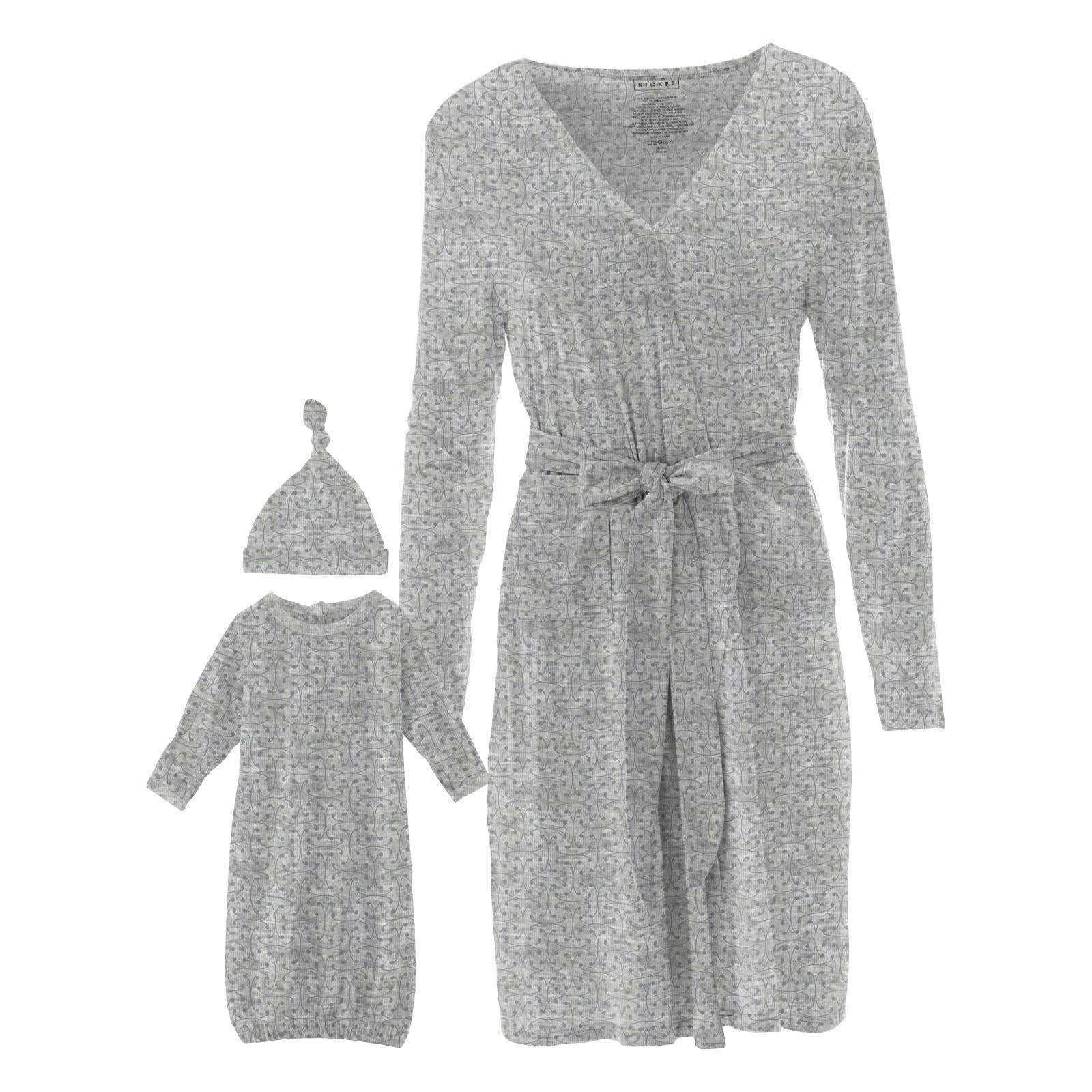 Women's Mid Length Lounge Robe & Layette Gown Set in Road Trip Lattice