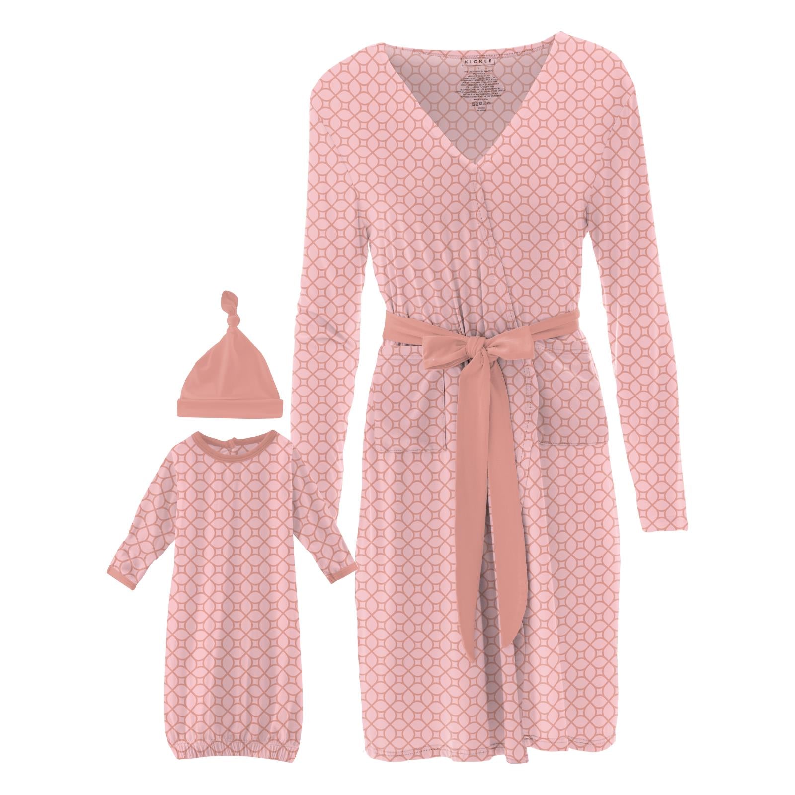Women's Mid Length Lounge Robe & Layette Gown Set in Blush Spring Latt