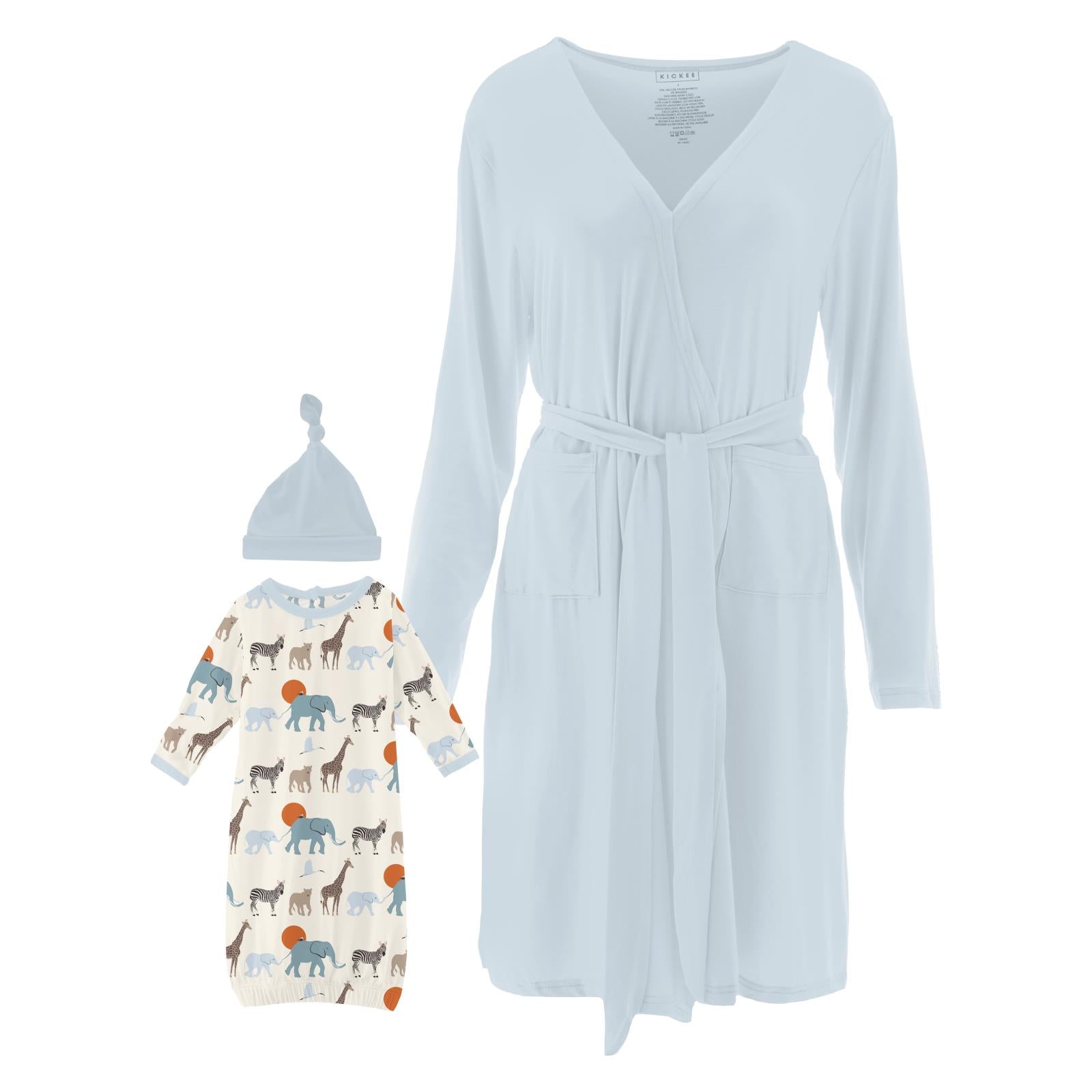 Women's Print Mid Length Lounge Robe & Layette Gown Set in Natural Jus